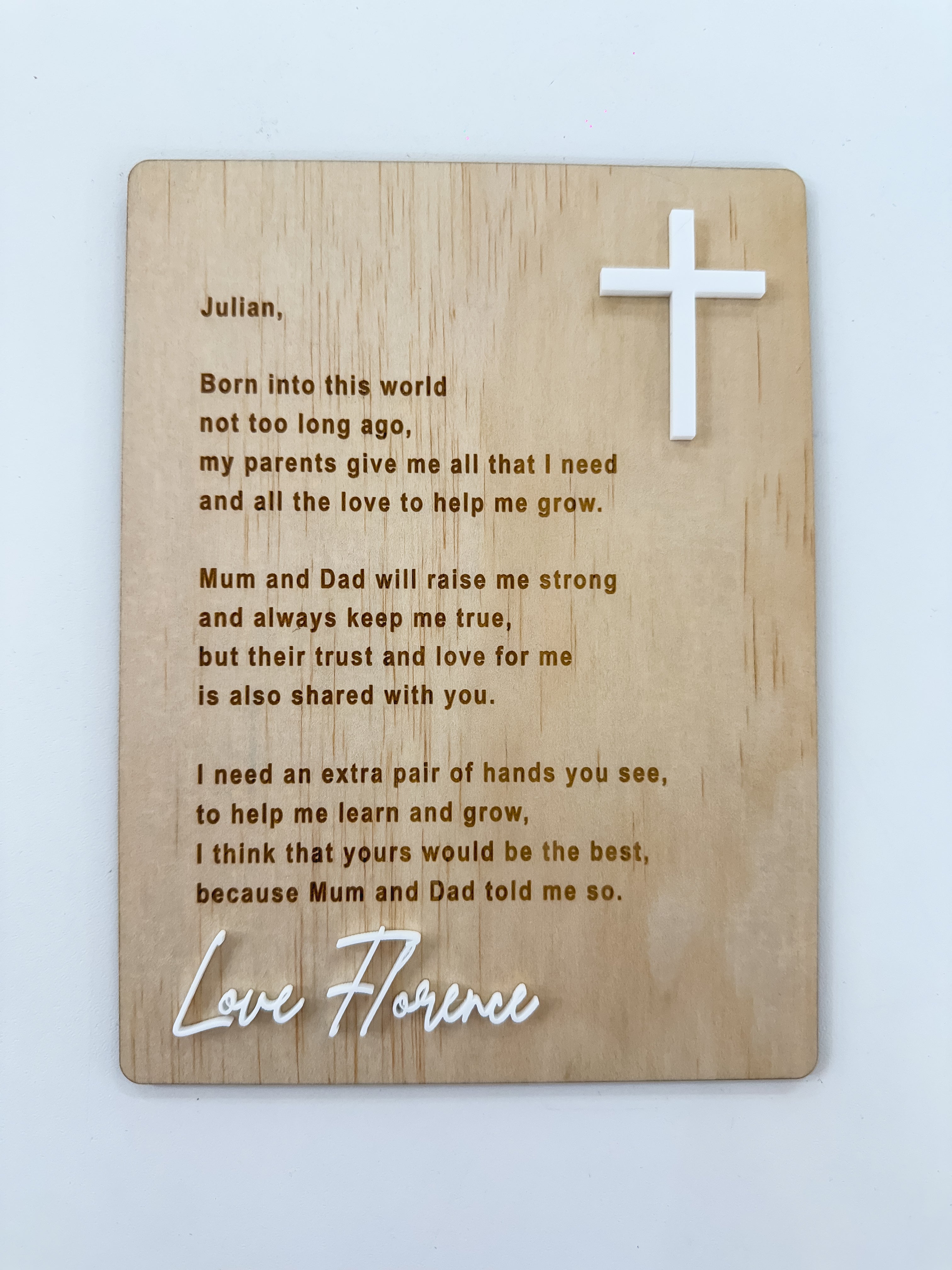Godparent Poem Timber Personalised Plaque – Bambi And Bow